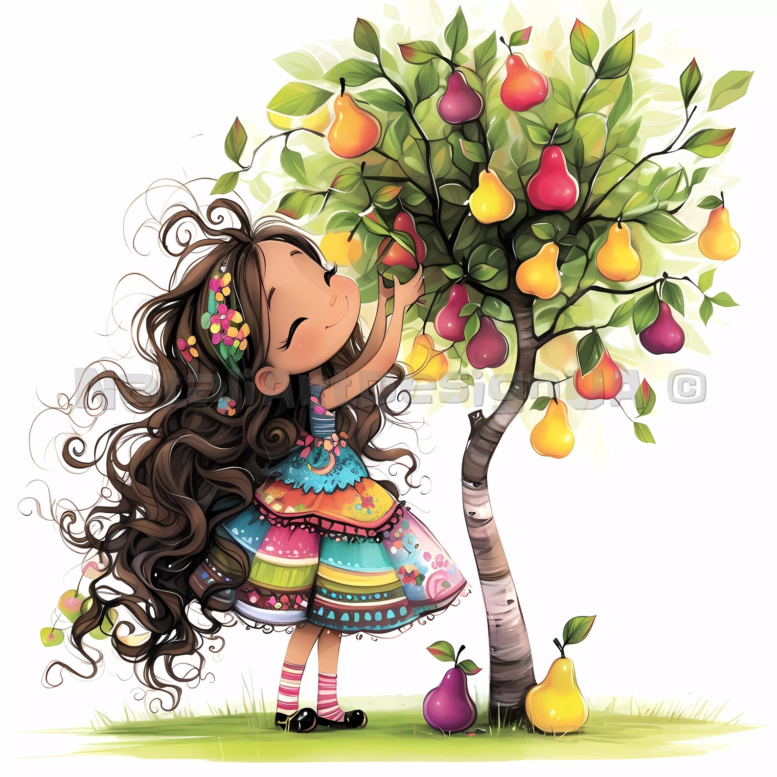 Quirky Pear Girl Clip Art 10 High Res Watercolor Jpgs Junk Journaling ...