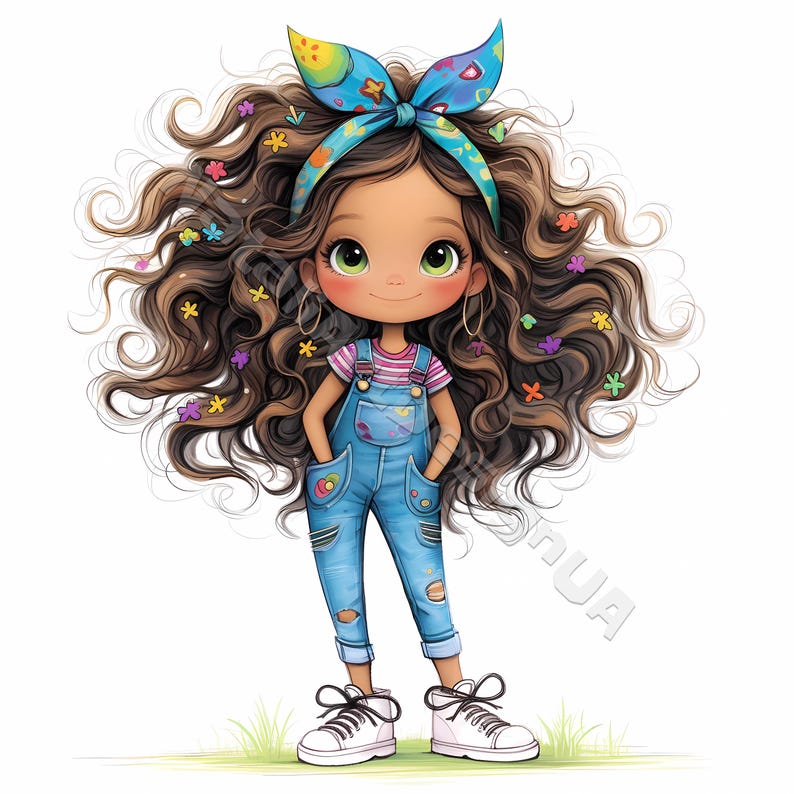 Menina morena em demin Clip Art 10 JPGs aquarela de alta resolução Junk ...
