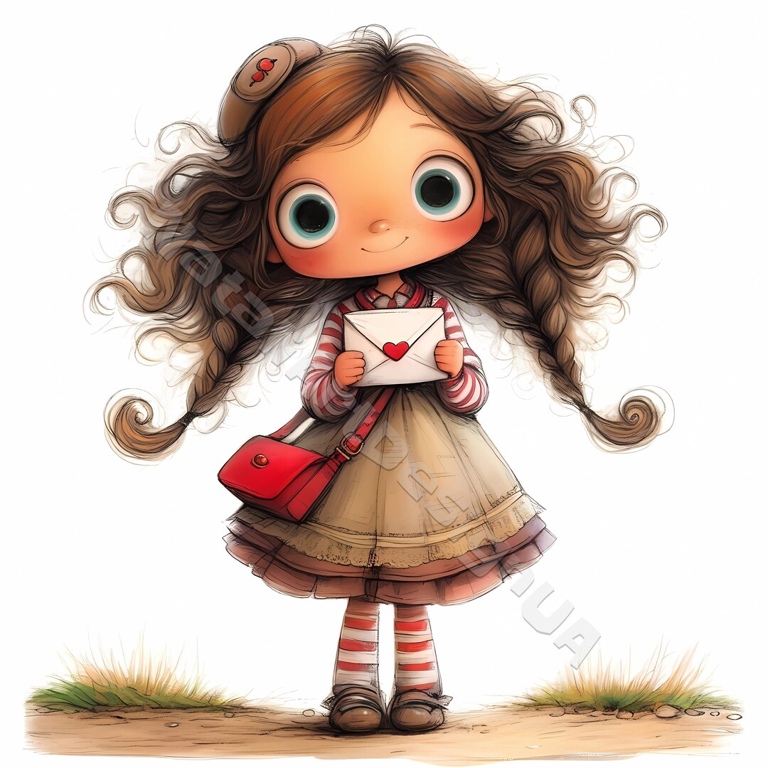 Whimsical Post Girl Clip Art 13 High Res Watercolor Jpgs for Junk ...