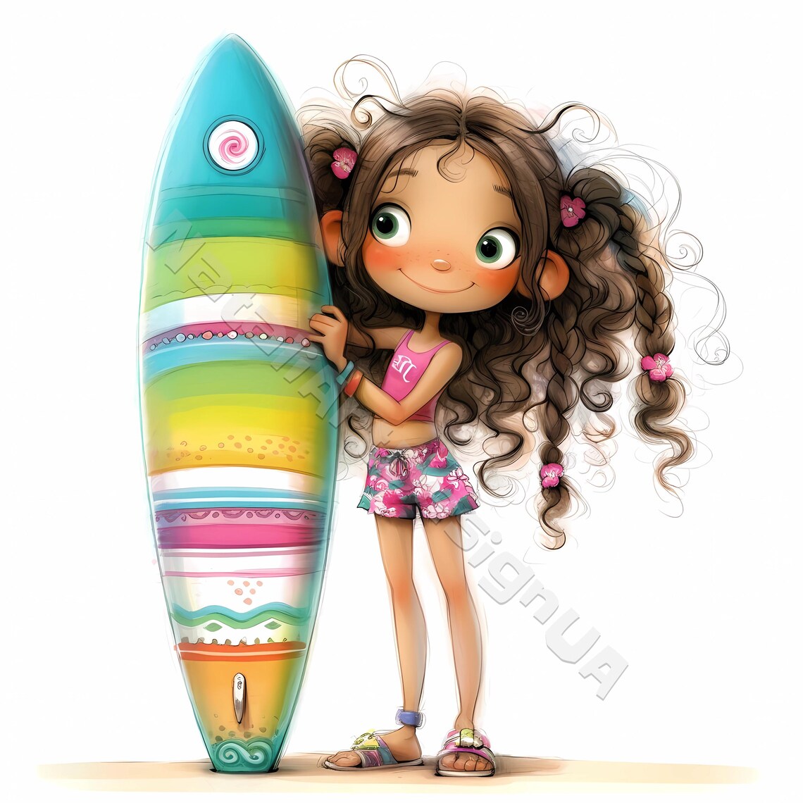 Quirky Surfer Girl Clip Art 10 High Res Watercolor Jpgs Junk Journaling ...