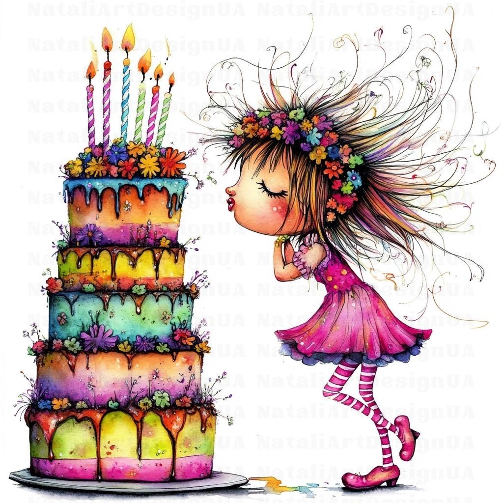 Quirky Birthday Girl Clipart, 10 JPG Quirky Girl, Funny Birthday Card ...