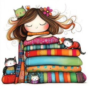 Whimsical Cat Lover Girls Clipart 10 High Res Watercolor Jpgs for Junk ...