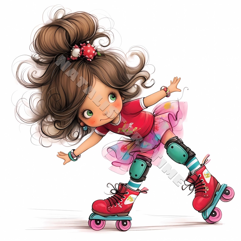 Roller Skating Girl Clipart 10 High Res Watercolor JPG Junk Journals ...
