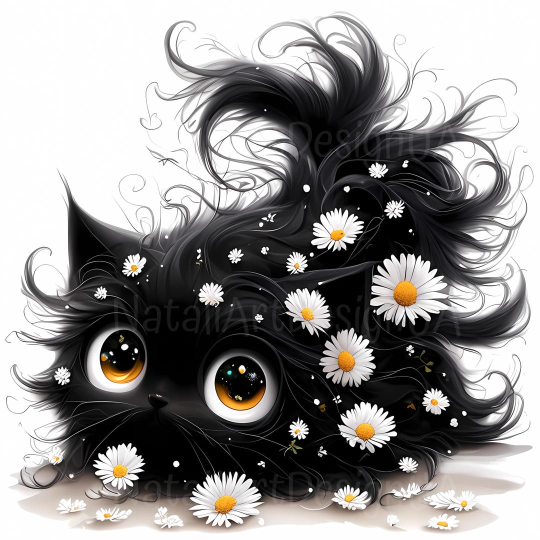 Frazzled Cat Daisy Clip Art 10 High Res Watercolor Jpgs for Junk ...