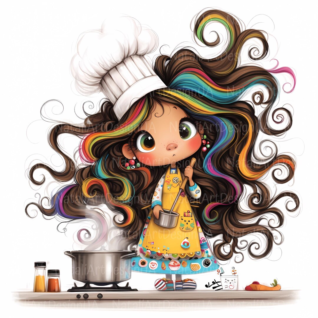 Quirky Cook Girl Clipart 10 High Res Watercolor JPG for Junk Journals ...