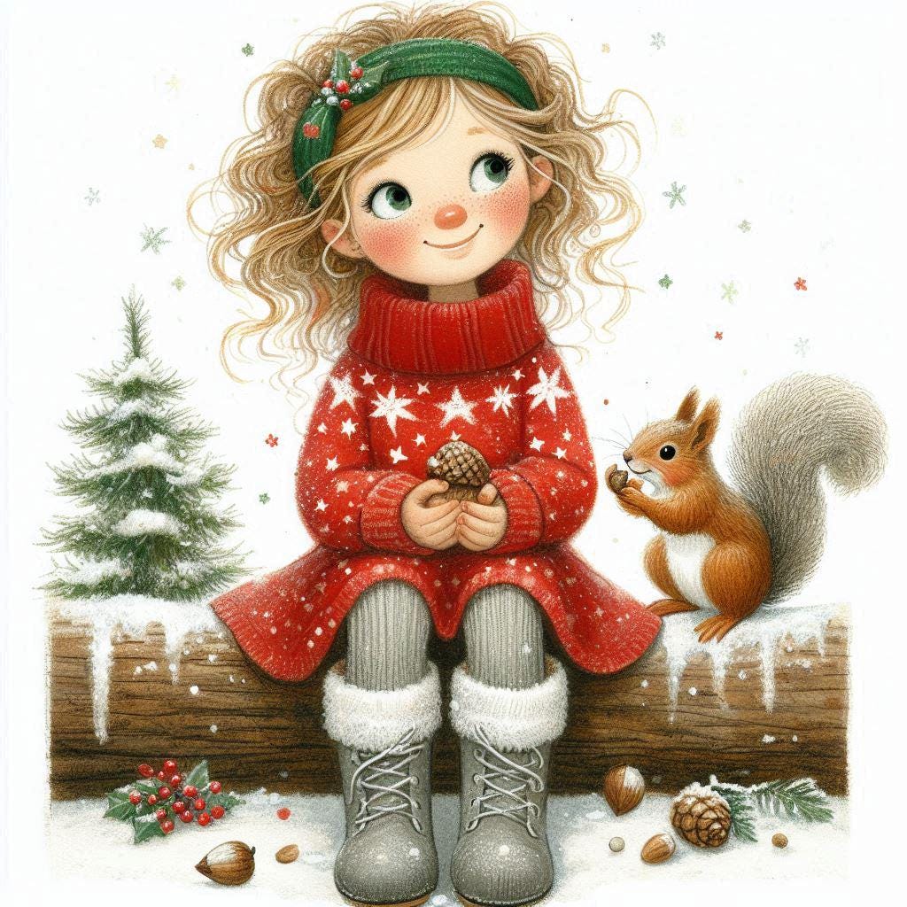 Little Girls With Squirrel Clipart 10 High Res Watercolor Jpgs for Junk ...