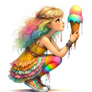 Ice Cream Girls Clipart 10 High Res Watercolor JPG for Junk Journals ...