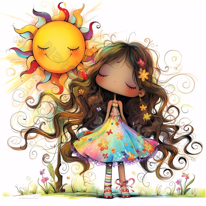 Quirky Sunshine Girl Clip Art 10 High Res Watercolor Jpgs Junk ...