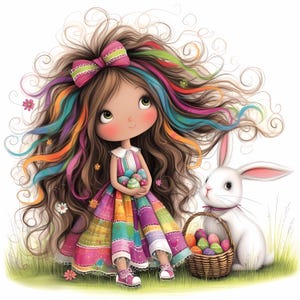 Easter Rabbit and Girl Clipart 10 High Res Watercolor Jpgs for Junk ...