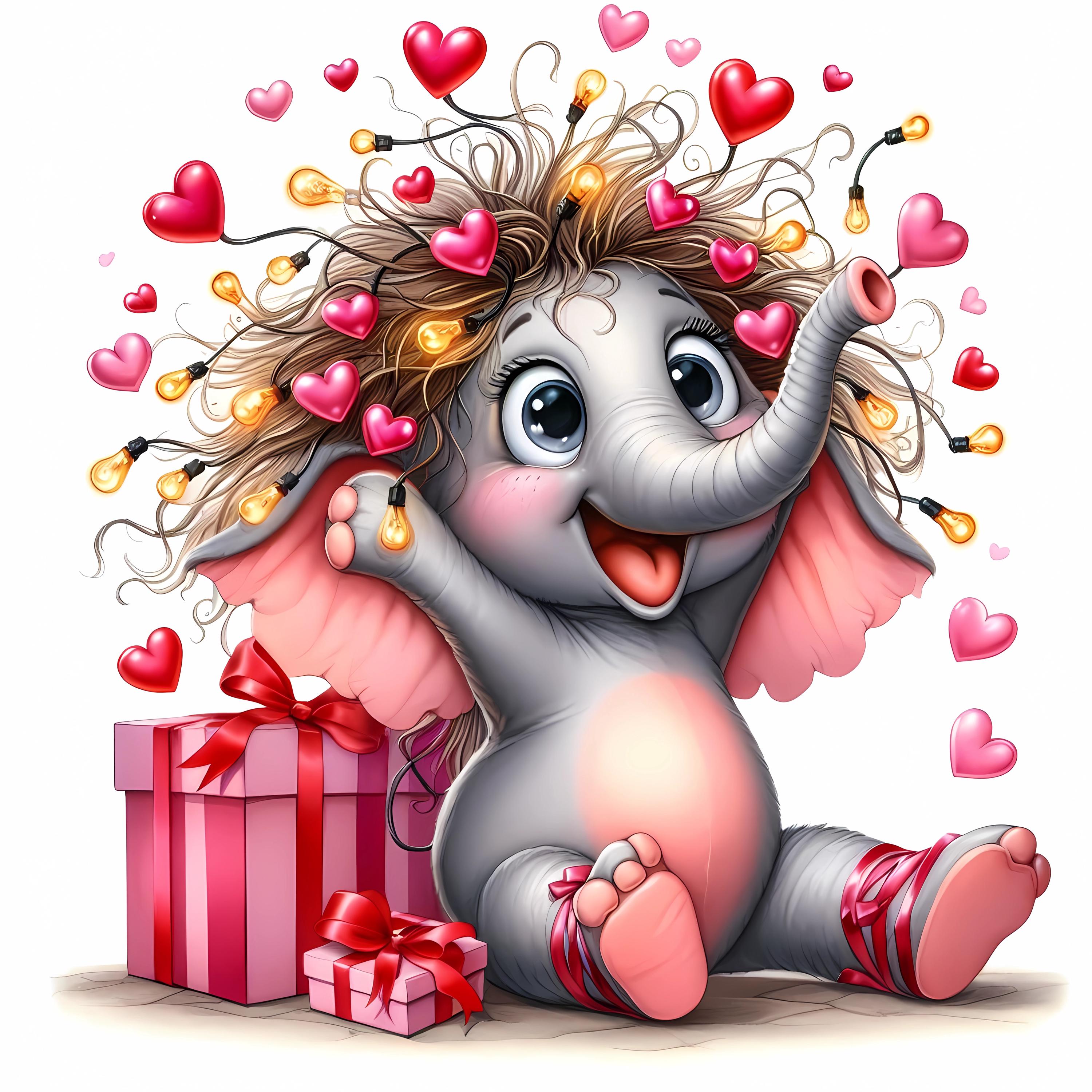 Quirky Valentine Elephant Clipart 10 High Res Watercolor Jpgs for Junk ...