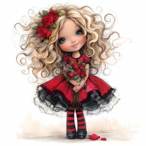 Red Roses Girl Clip Art 10 High Res Watercolor Jpgs Junk Journaling ...