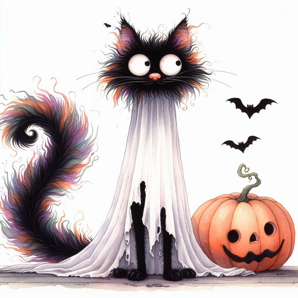 Halloween Ghost Cat Clipart 10 High Res Watercolor Jpgs for Junk ...