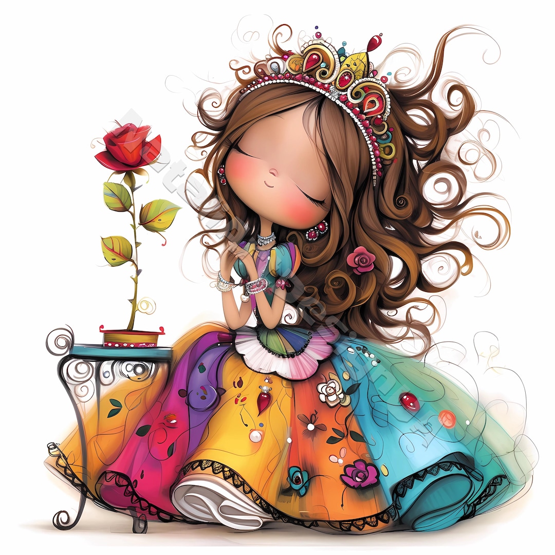 Quirky Queen Girl Clip Art 10 High Res Watercolor JPG Junk Journaling ...