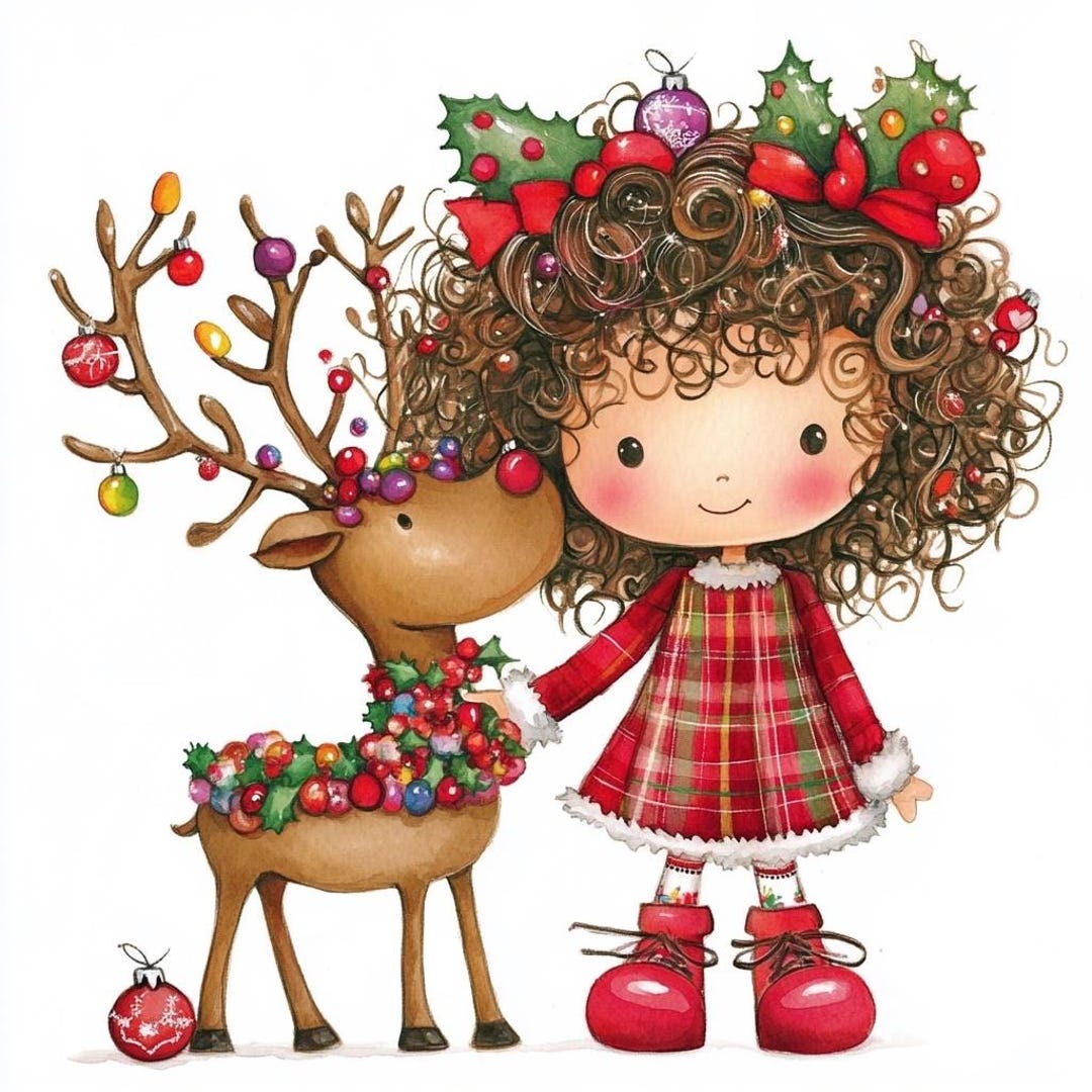 Whimsical Christmas Girl Clipart 11 High Res Watercolor Jpgs for Junk ...