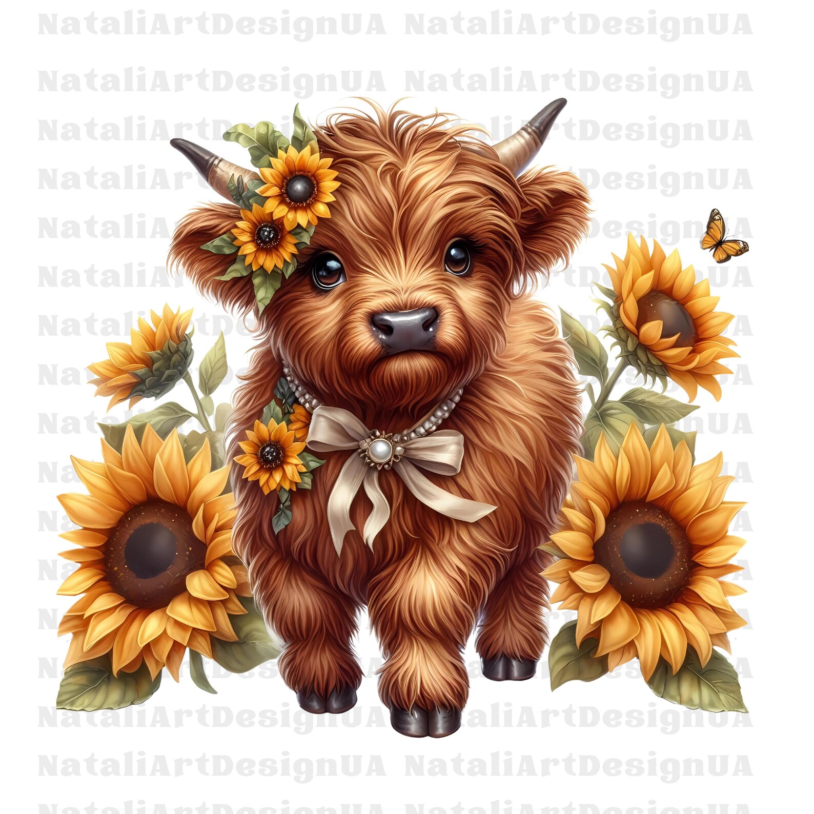 Highland Cow Clipart, Highland Cow Png, Sunflower Clipart, Cute ...