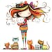 Whimsical Cat Lover Girls Clipart 10 High Res Watercolor Jpgs for Junk ...