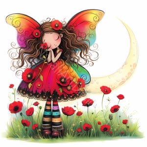 Red Poppy Fairy Clip Art 10 High Res Watercolor Jpgs Junk Journaling ...