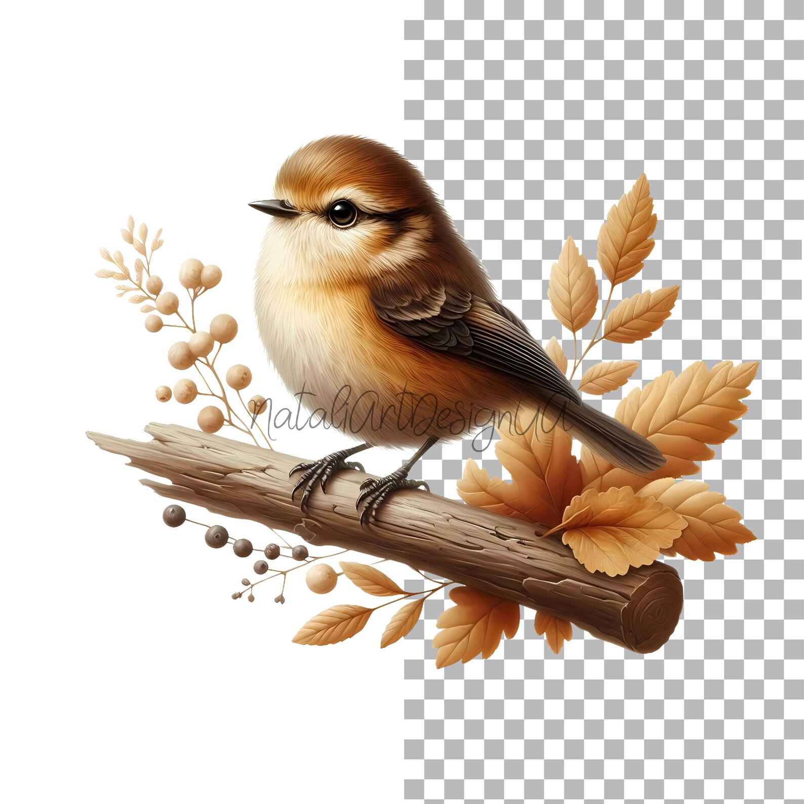 Bird Clipart Autumn Bird on Branch Png Fall Bird Illustration Woodland ...