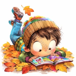 Autumn Boys With Books Clip Art 10 High Res Watercolor Jpgs Junk ...