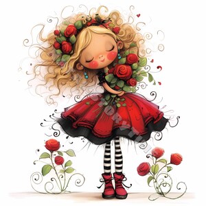 Red Roses Girl Clip Art 10 High Res Watercolor Jpgs Junk Journaling ...
