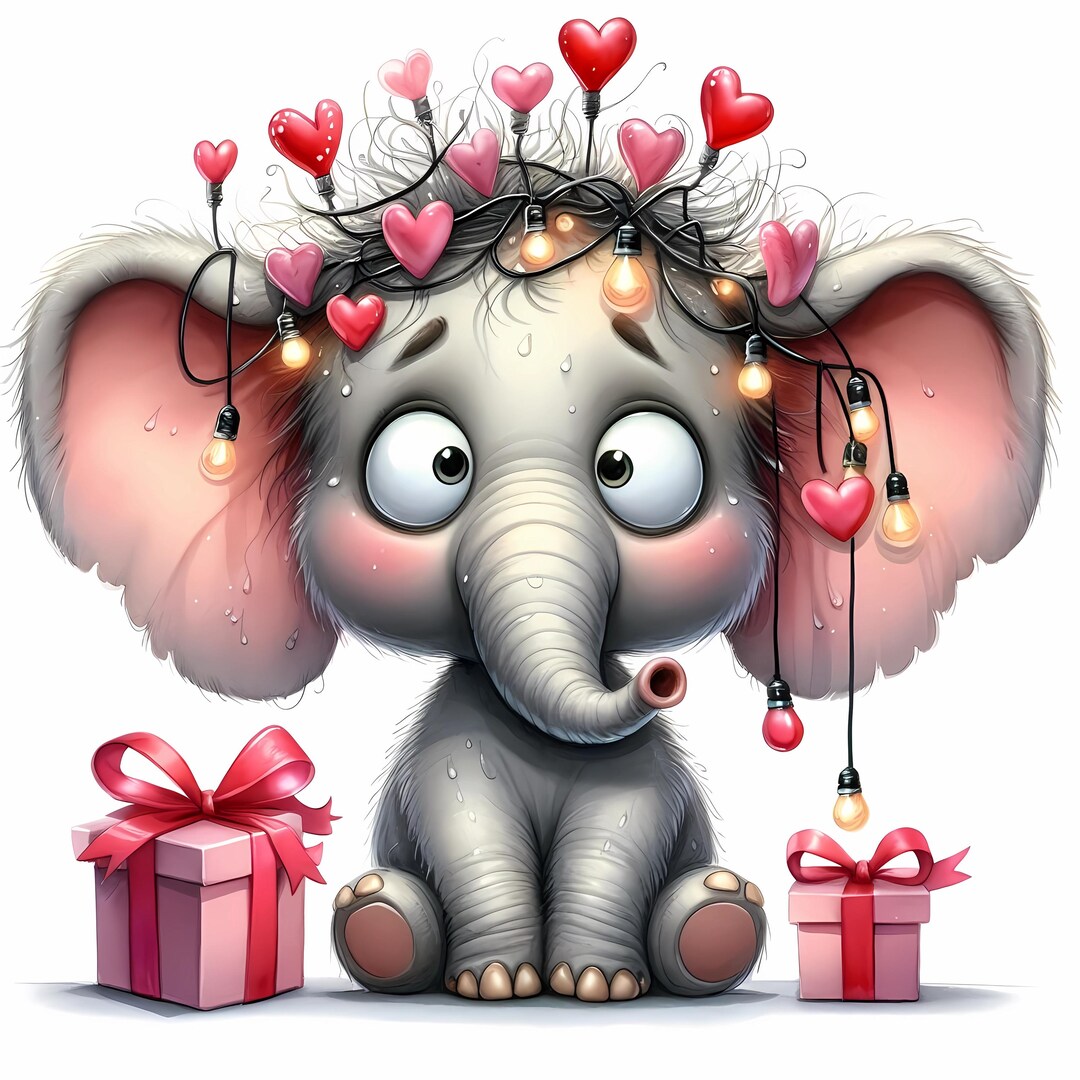 Quirky Valentine Elephant Clipart 10 High Res Watercolor Jpgs for Junk ...