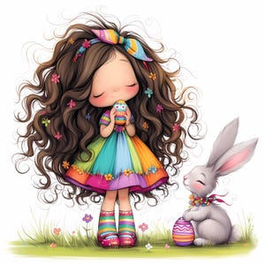 Easter Rabbit and Girl Clipart 10 High Res Watercolor Jpgs for Junk ...