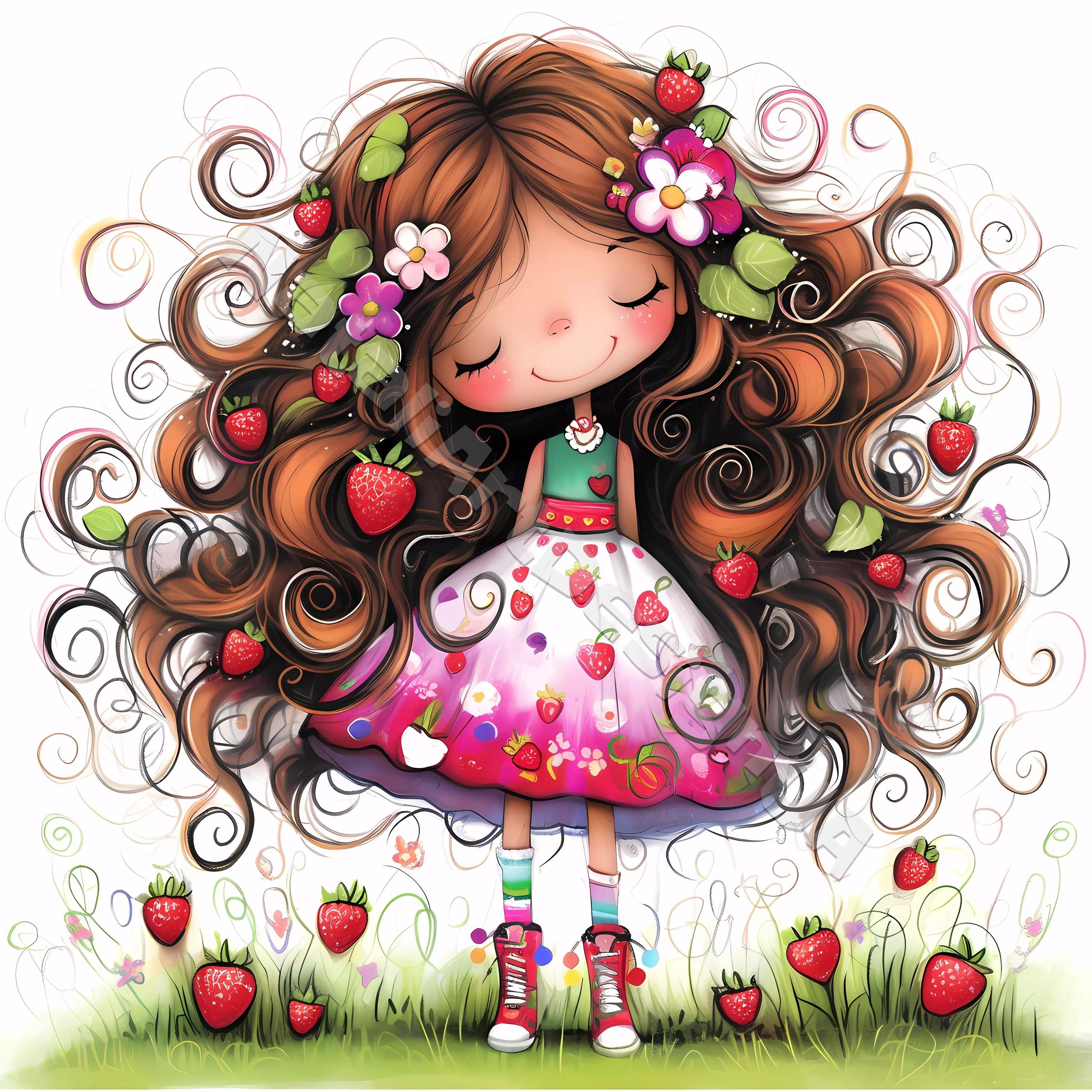 Strawberry Girl Clip Art 10 High Res Watercolor Jpgs Junk Journaling ...