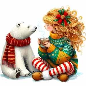 Polar Bear and Girl Clipart 10 High Res Watercolor Jpgs for Junk ...