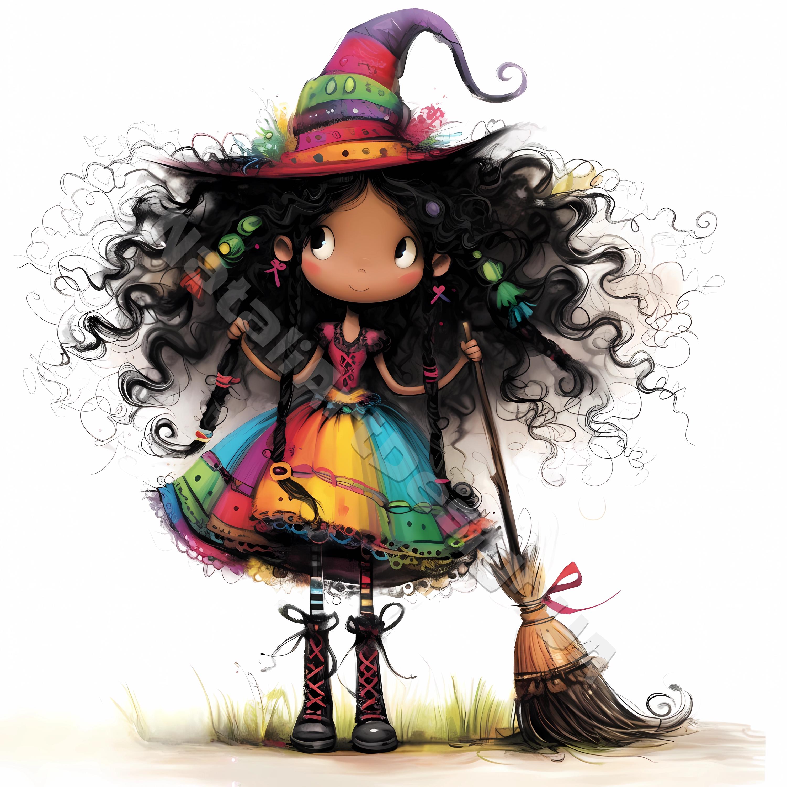 Halloween Witch Girl Clip Art 10 High Res Watercolor JPG Junk ...