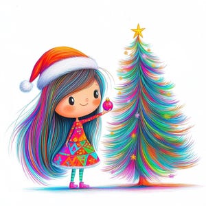 Christmas Girl and Christmas Tree Clip Art 10 High Res Watercolor Jpgs ...