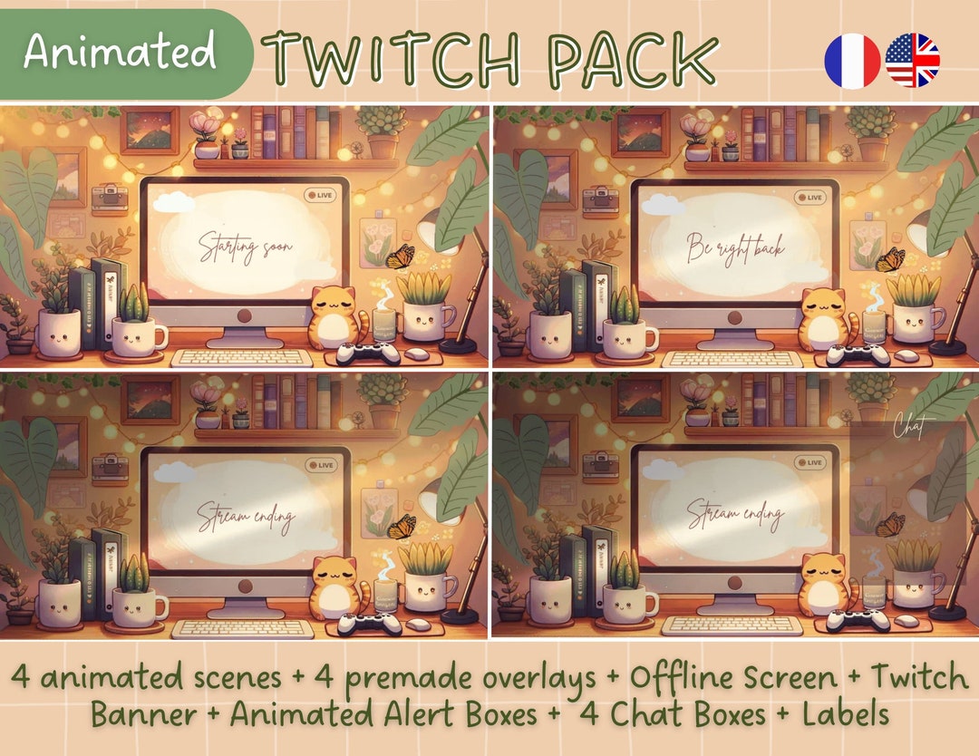 Lofi Cozy Aesthetic Animated Overlay - Earthy Tones, Orange Cat ...