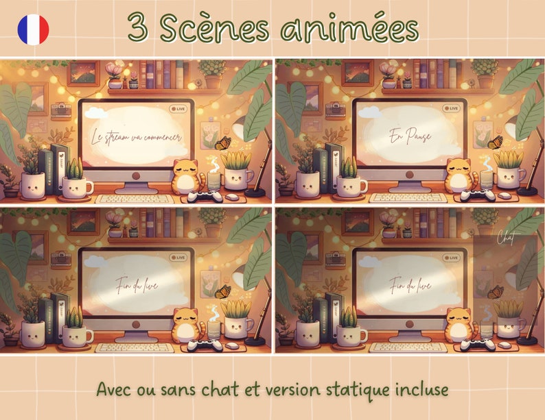 Lofi Cozy Aesthetic Animated Overlay - Earthy Tones, Orange Cat ...