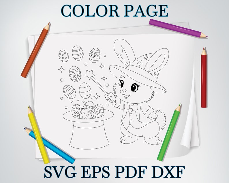 Color Page Svg Magician Bunny Svg Magic Stick Svg Color Book Svg Magic ...