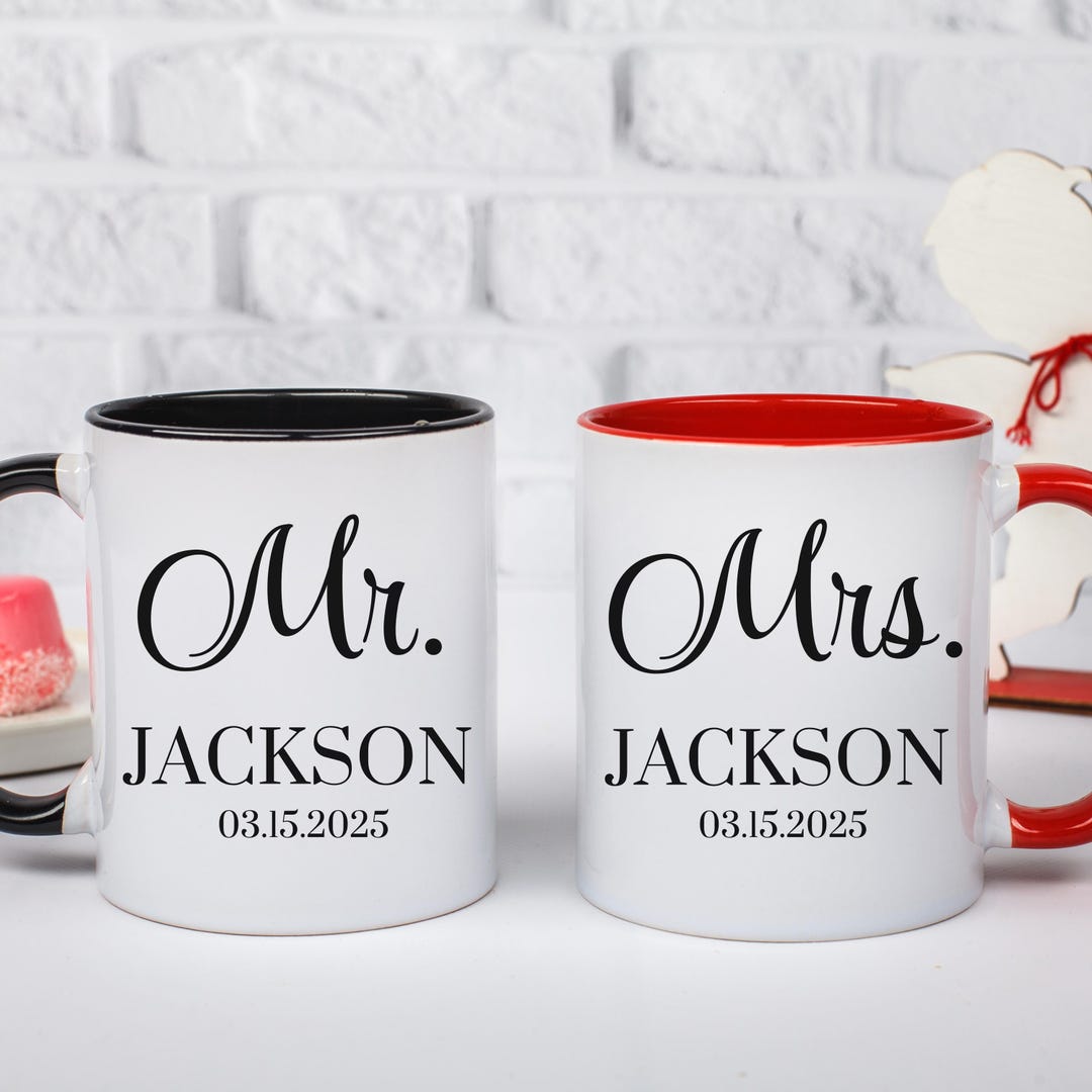 Personalized Wedding Mr and Mrs Mugs With Last Name and Date, Custom ...