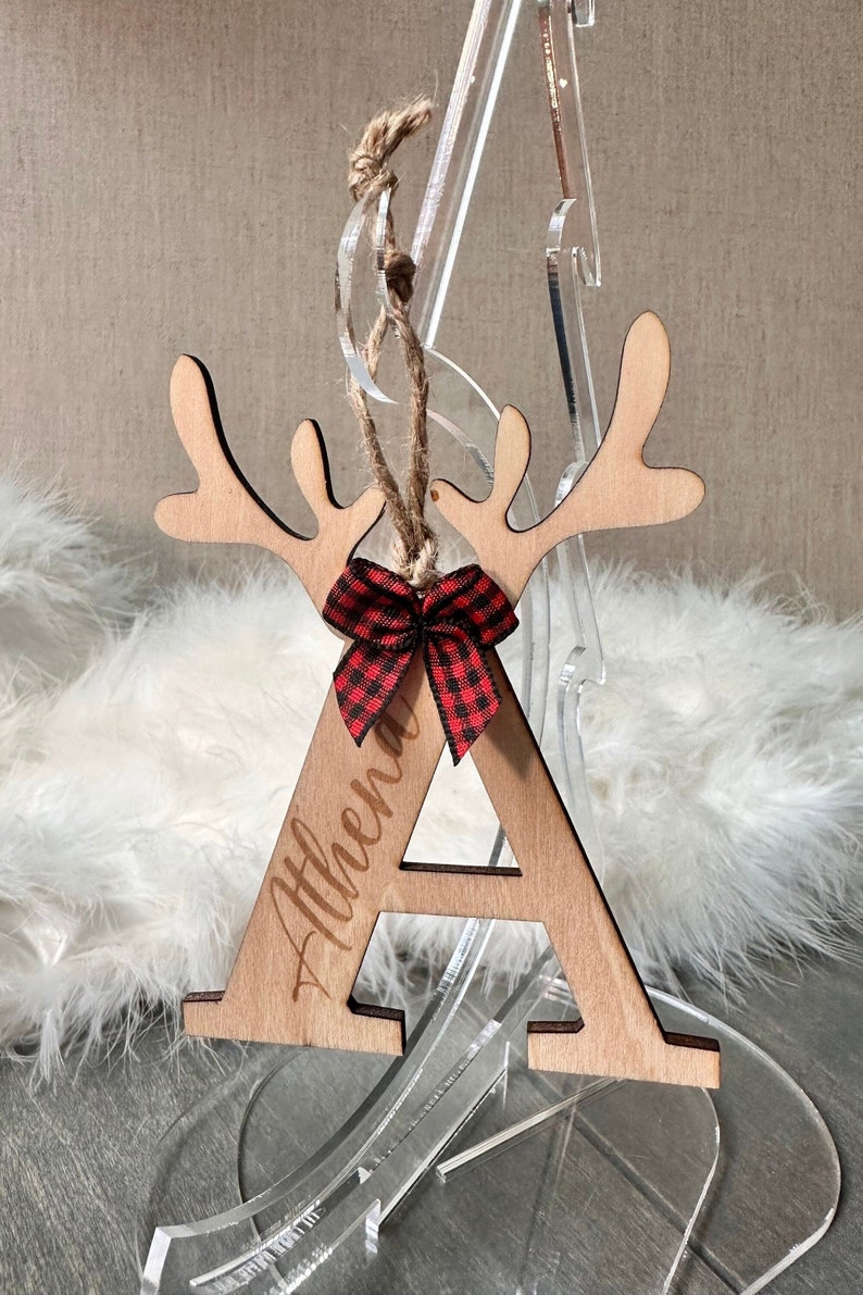 Personalized Wooden Reindeer Antler Letter With Name Christmas Tree ...