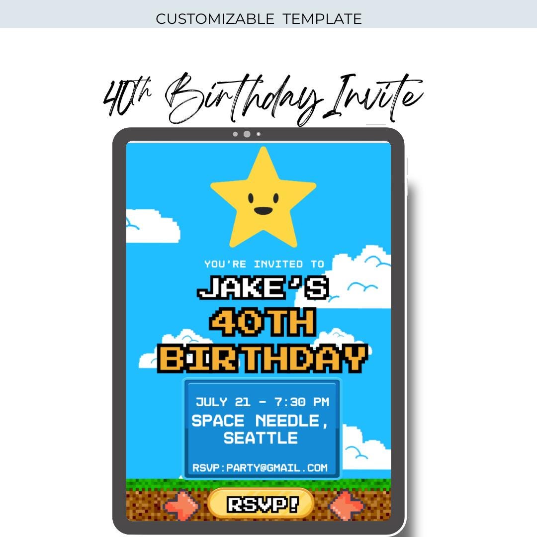 Retro Video Game Birthday Invitation: Editable Canva Template (digital ...