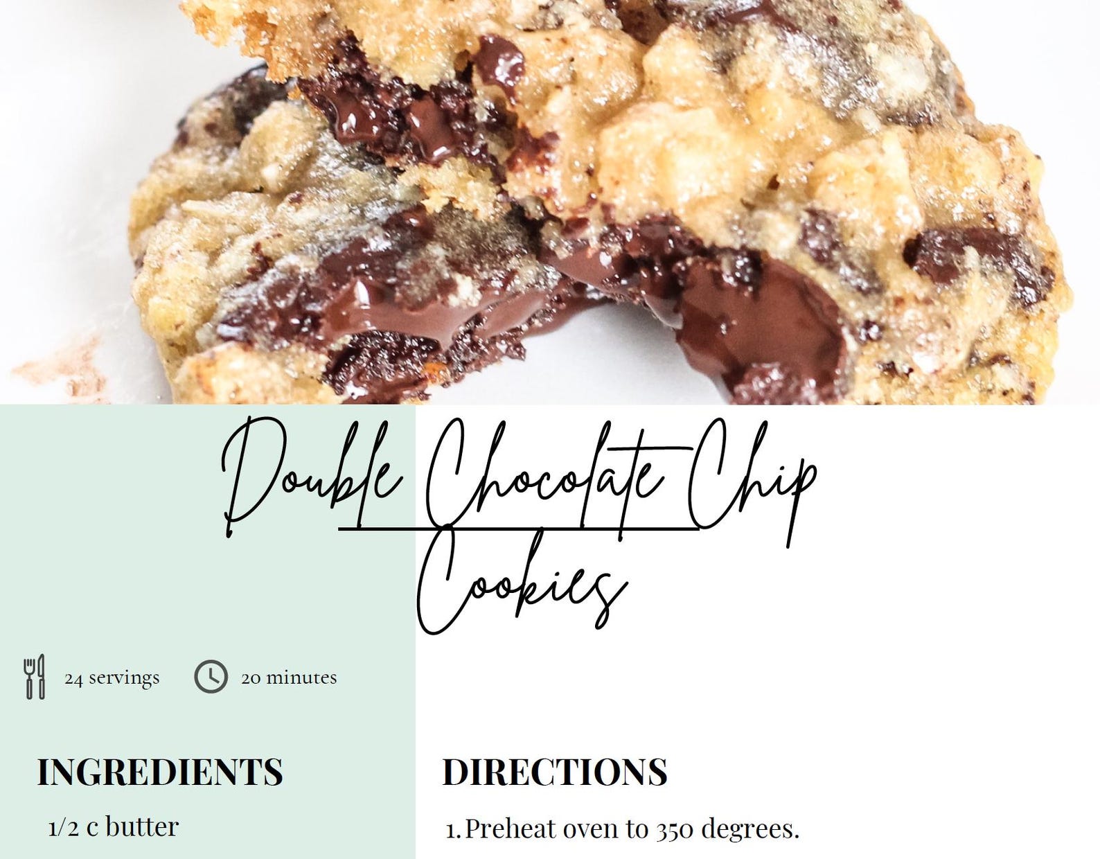 Double Chocolate Chip Cookie Recipe, Printable, Cookie Recipe, Digital ...
