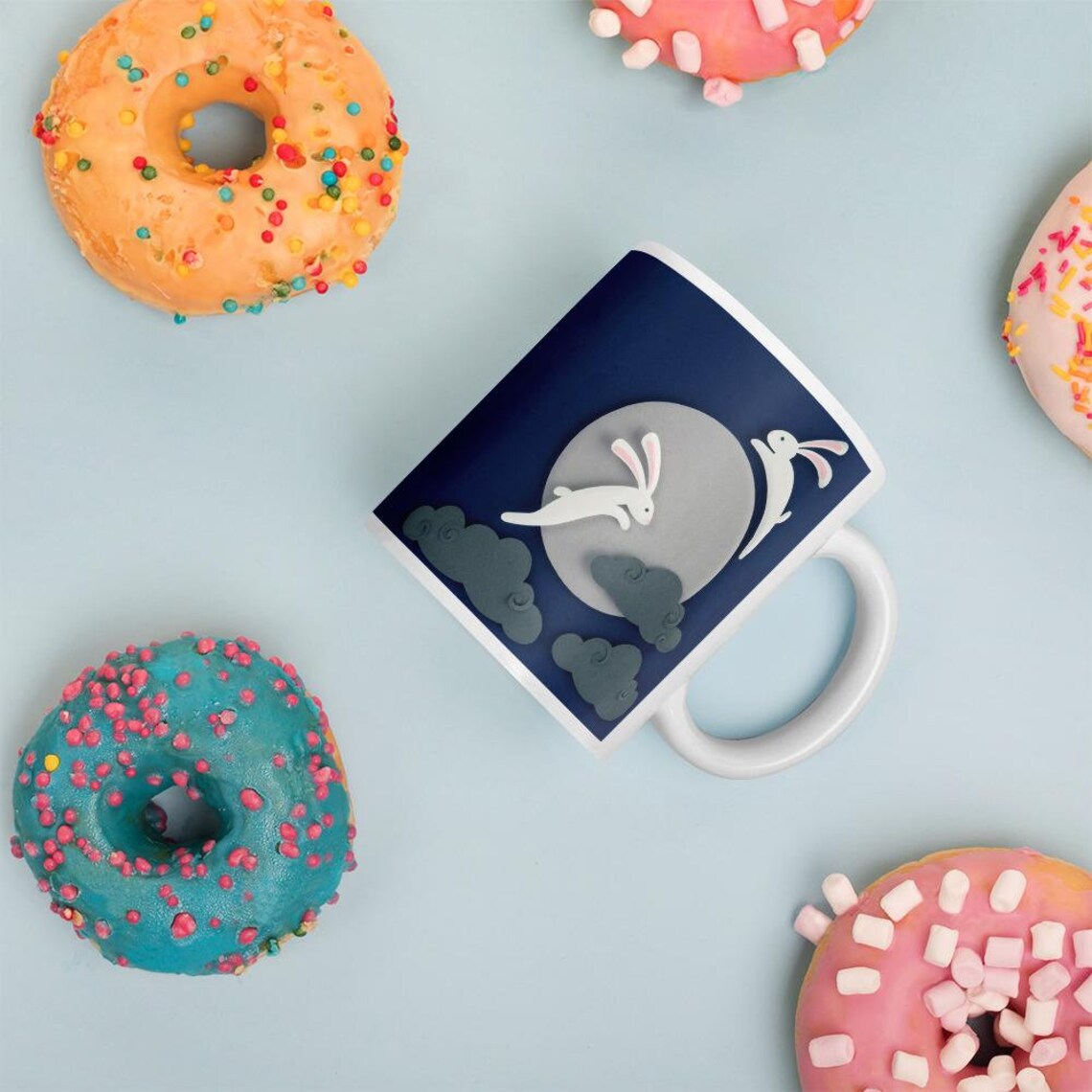 Moon Rabbits Mug Cute Bunnies Jumping Over the Moon With - Etsy