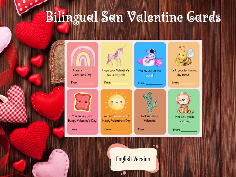Editable Printable Bilingual Valentine Cards Classroom Valentines Day ...