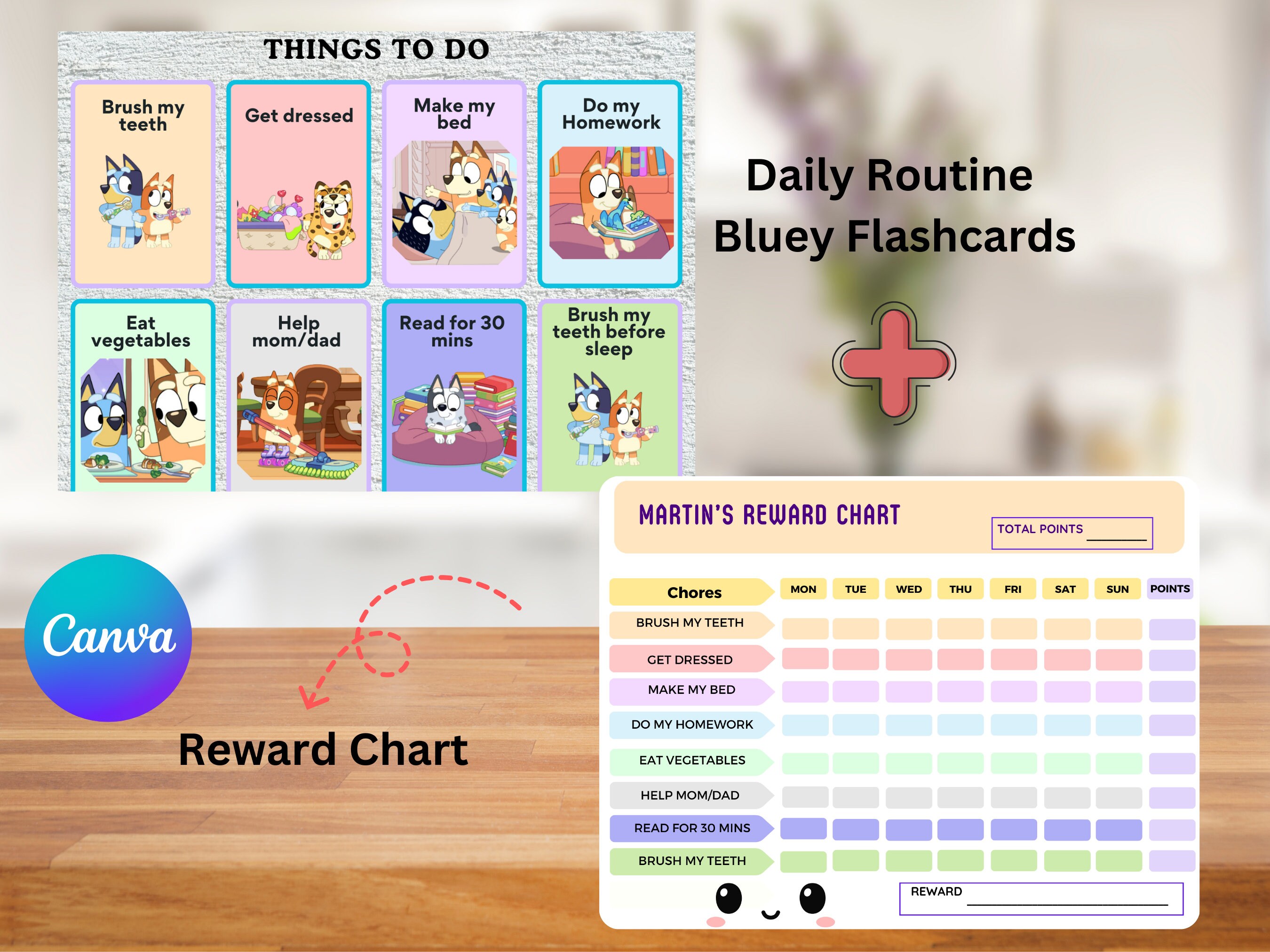 Bluey Daily Routine Chart for Kids Chore Chart Reward Chart Daily Routine Flashcards Habits ...
