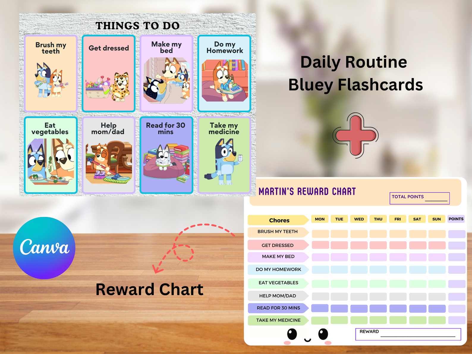 Bluey Daily Routine Chart for Kids Chore Chart Reward Chart Daily Routine Flashcards Habits ...