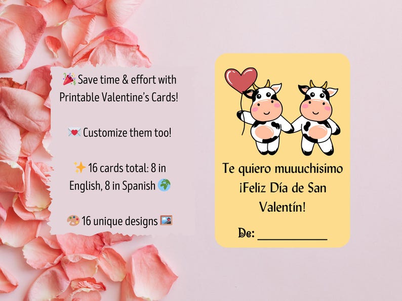 Editable Printable Bilingual Valentine Cards Classroom Valentines Day ...