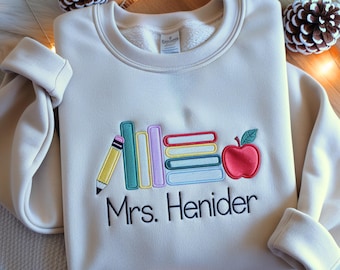 Embroidered Personalized Teacher Name Crewneck Sweatshirt - Custom ...