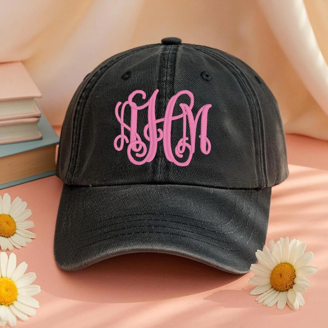 Embroidered Monogram Hat - Washed Out Pigment Hat - Custom Monogrammed ...