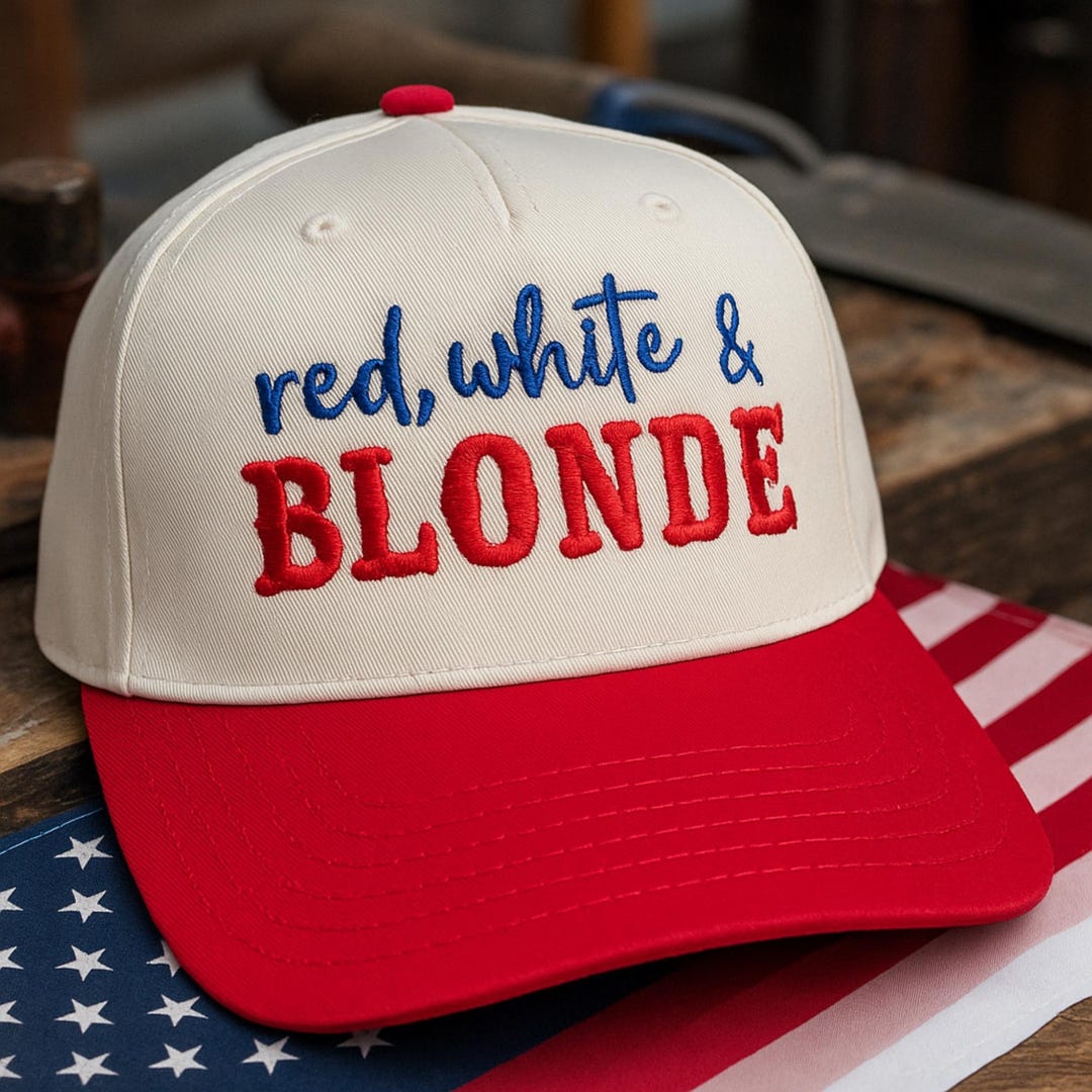 Red White & Blonde Embroidered Trucker Hat: Fourth of July Snapback - Etsy
