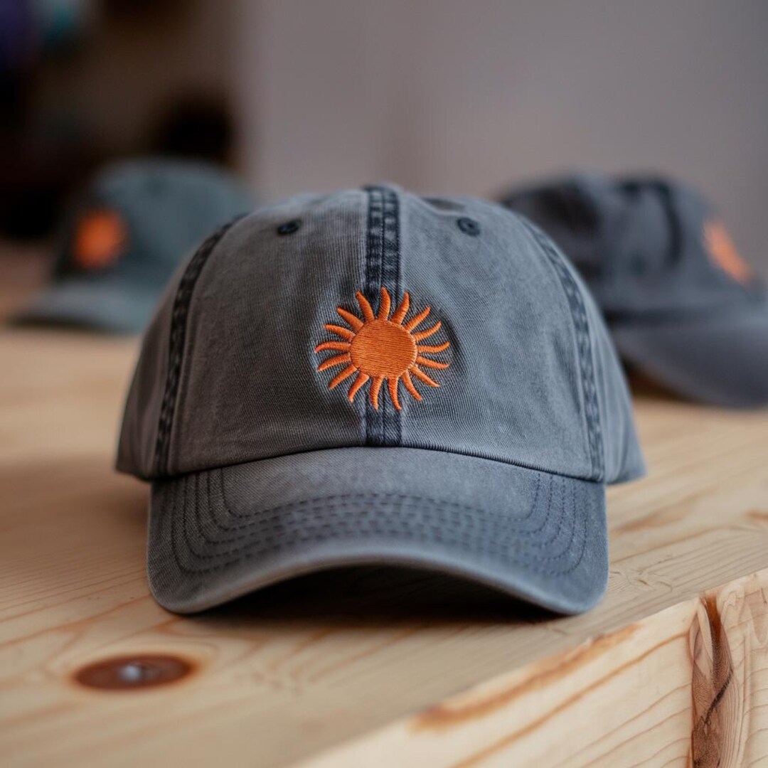 Custom Embroidered Sun Baseball Cap, Washed Hat, Embroidered Cap ...