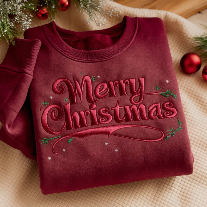Embroidered Merry Christmas Sweatshirt, Holiday Family Shirt - Etsy