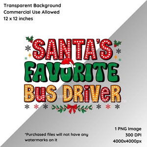 Santa's Favorite Bus Driver Christmas PNG: Retro Shirt Design (digital ...