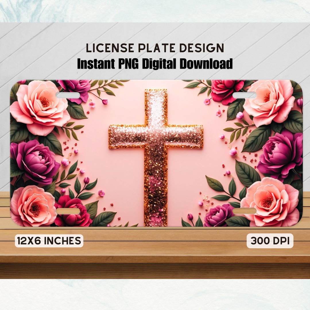 Floral Cross License Plate PNG Design, Religious Vanity Plate PNG ...