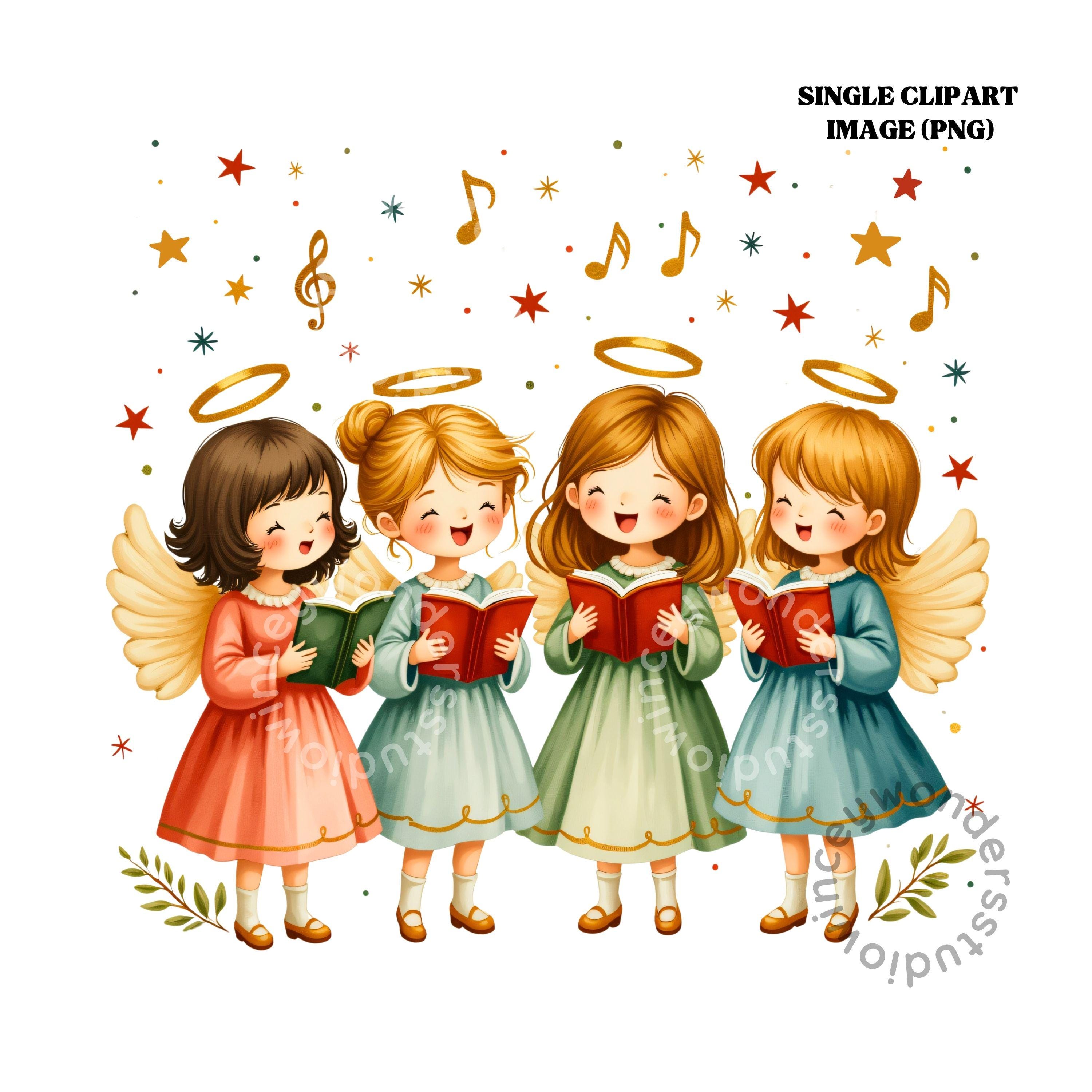 Watercolor Christmas Angels Clipart: Singing Holiday PNG (digital ...